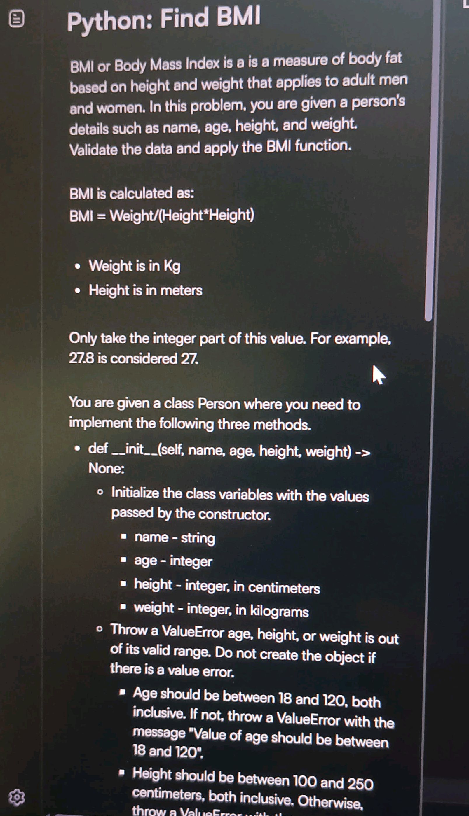 Python: Find BMI BMI or Body Mass Index is | StudyX