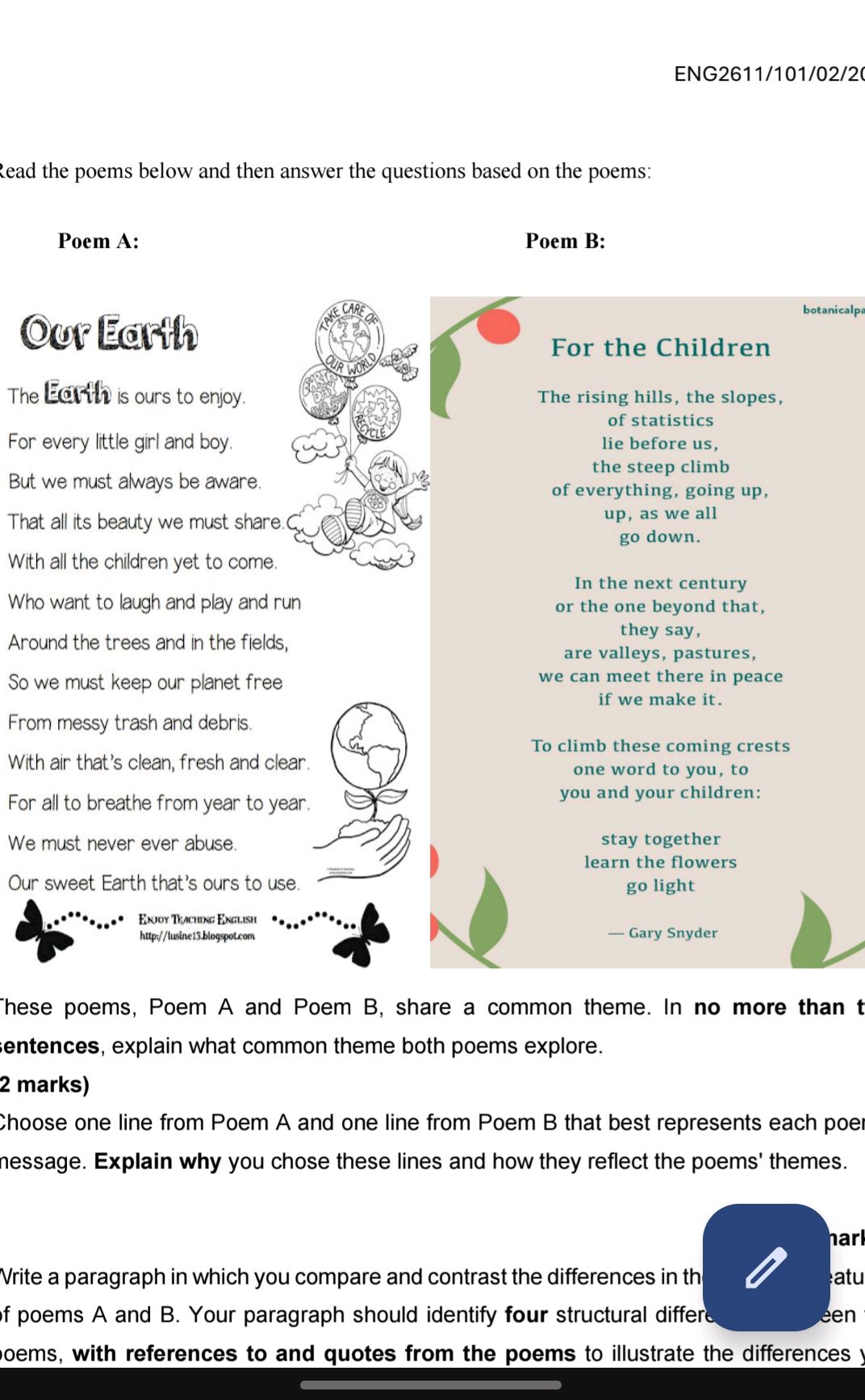 Read the poems below and then answer the | StudyX