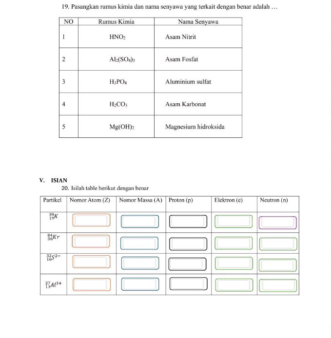 19. Pasangkan rumus kimia dan nama senyawa | StudyX