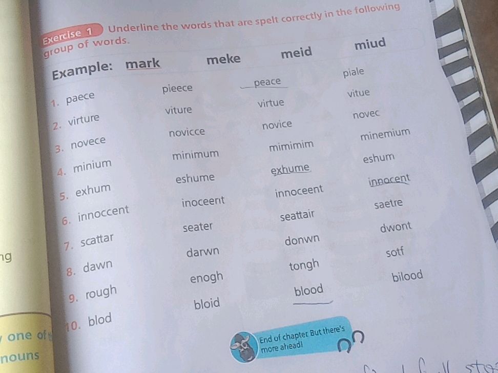 Exercise 1 Underline the words that are | StudyX