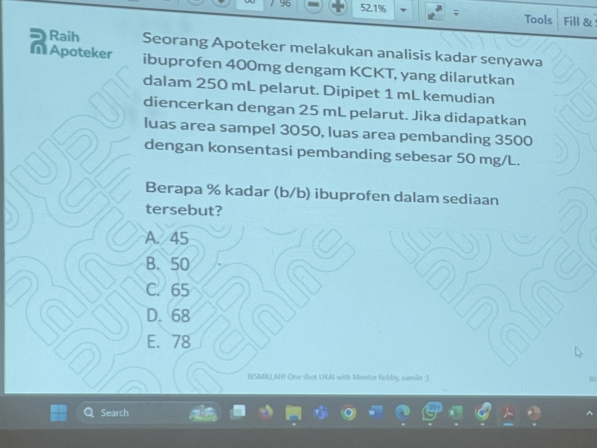 Seorang Apoteker melakukan analisis kadar | StudyX