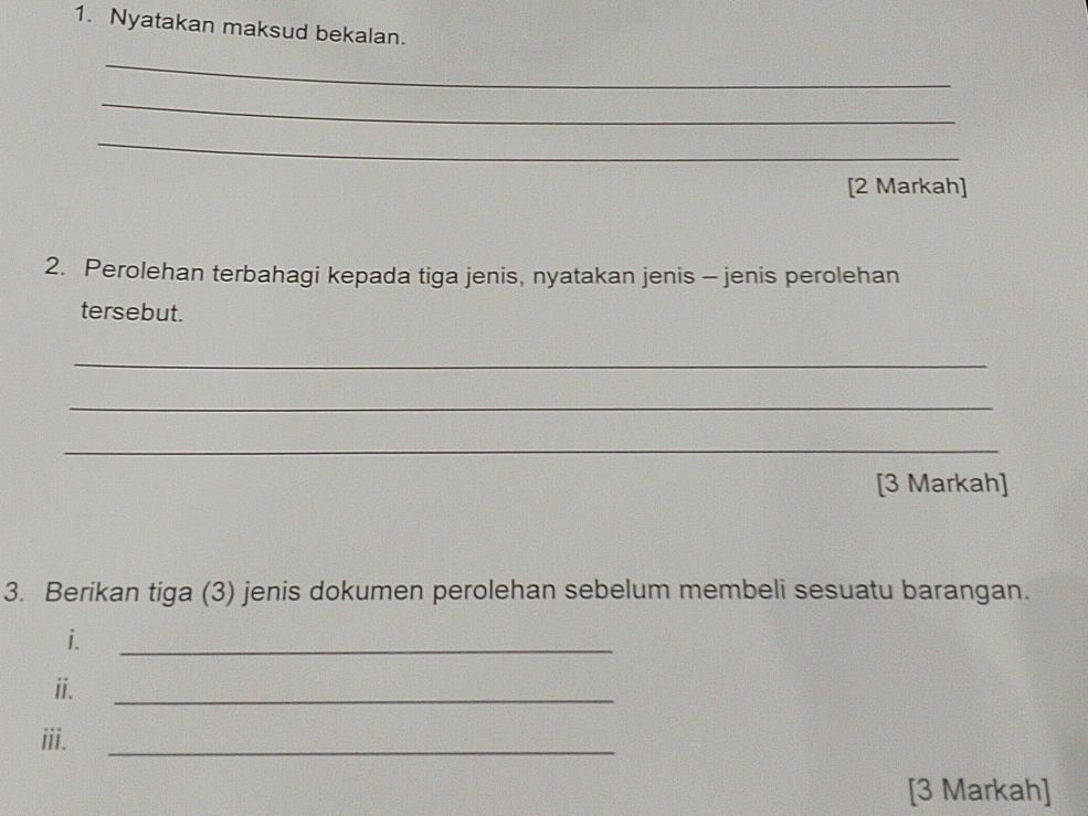 1. Nyatakan maksud bekalan. 2. Perolehan | StudyX