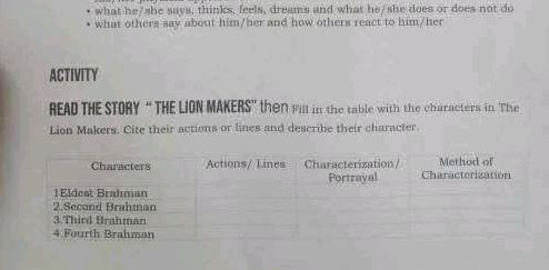 READ THE STORY "THE LION MAKERS" then Fill | StudyX