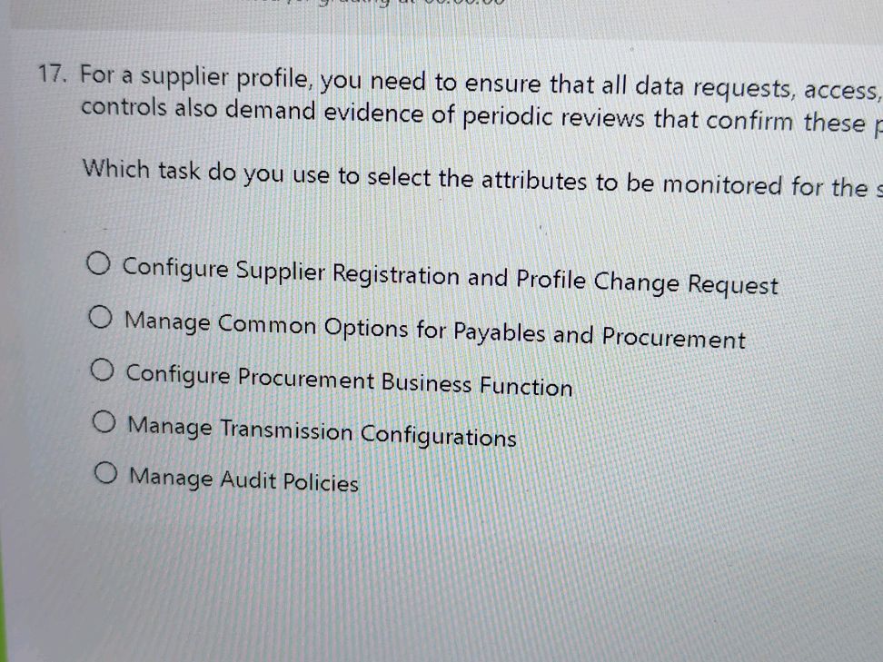 17. For a supplier profile, you need to | StudyX