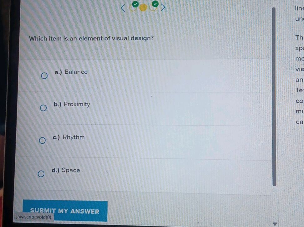 Which item is an element of visual design? | StudyX