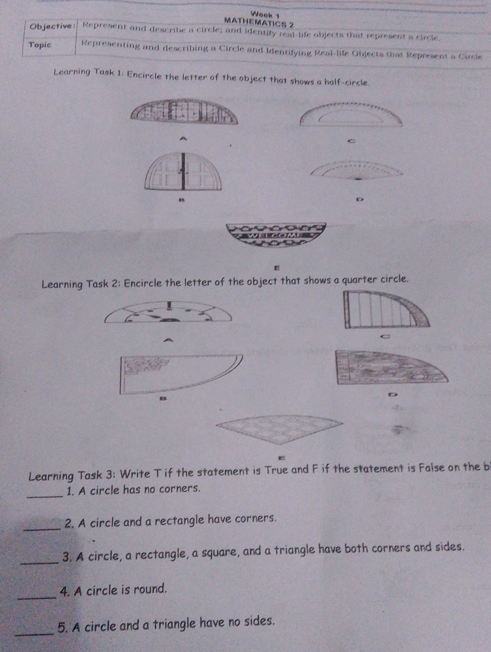 Learning Task 1: Encircle the letter of the | StudyX