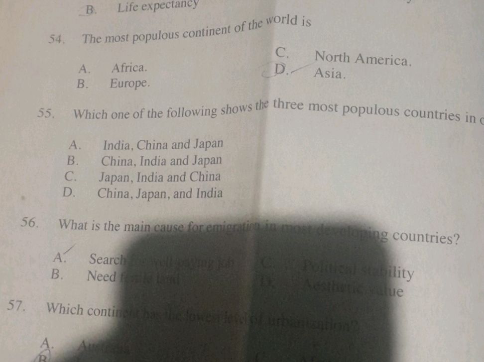 54. The most populous continent of the world | StudyX