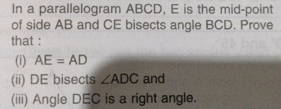 In a parallelogram ABCD, E is the mid-point | StudyX