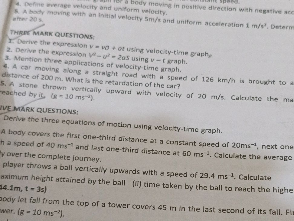1. Derive the expression $v = v_0 + at$ | StudyX