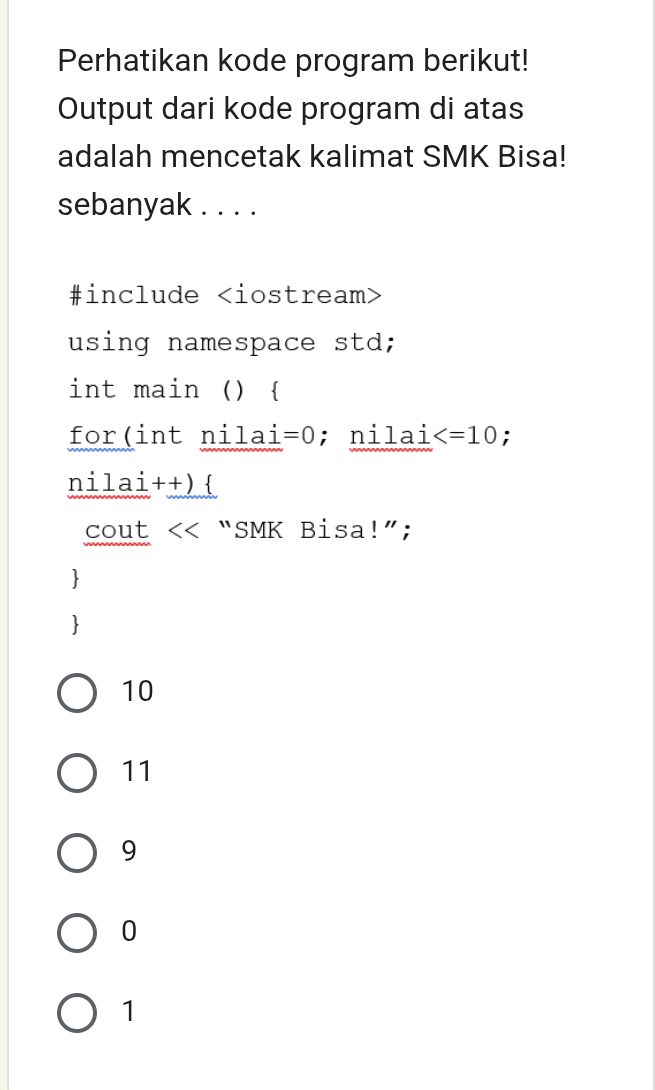 Perhatikan kode program berikut! Output dari | StudyX