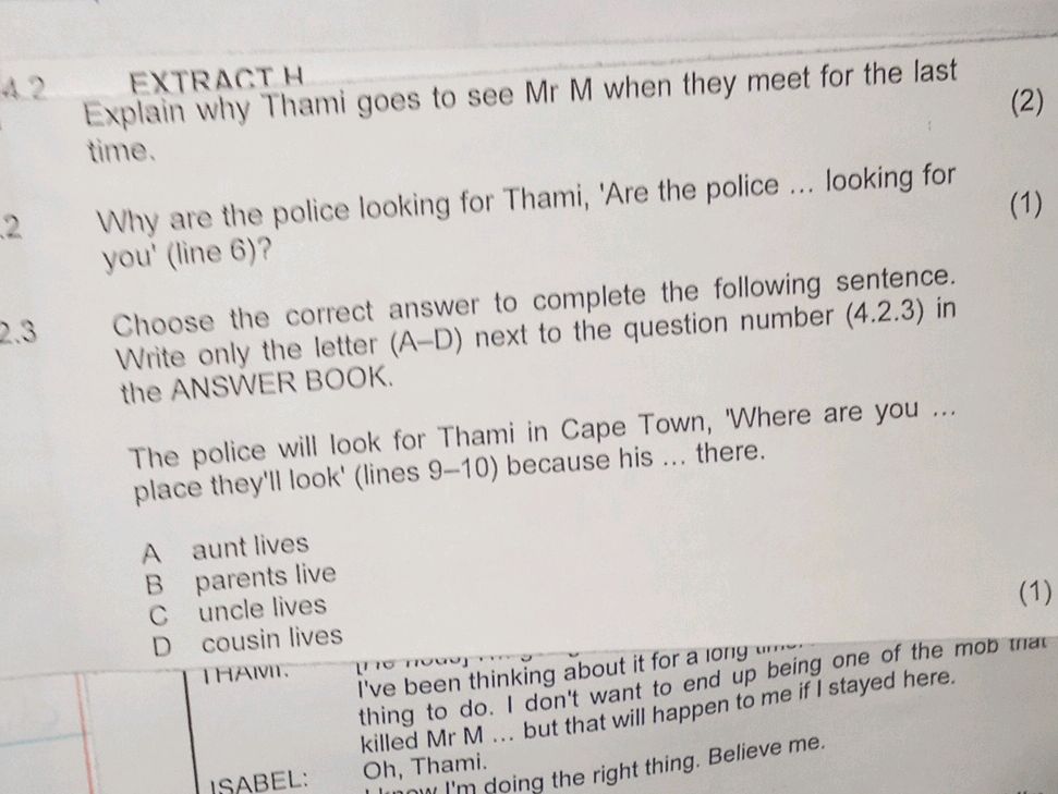 4. 2 Explain why Thami goes to see Mr M | StudyX
