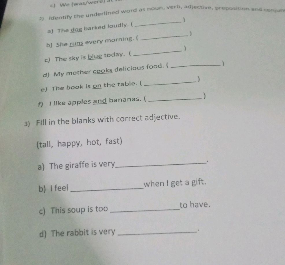 2) Identify the underlined word as noun, | StudyX