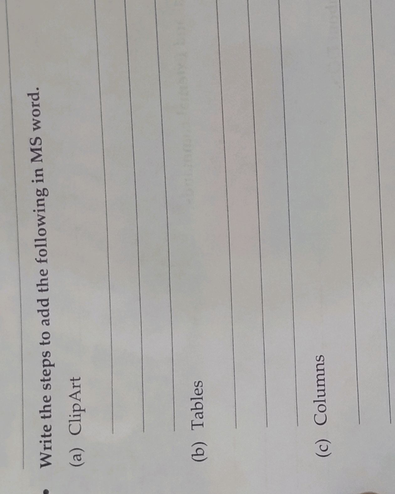 Write the steps to add the following in MS | StudyX