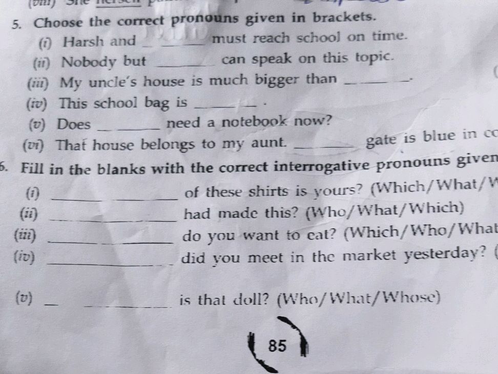 5. Choose the correct pronouns given in | StudyX