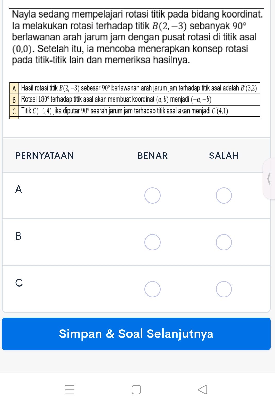 Nayla sedang mempelajari rotasi titik pada | StudyX