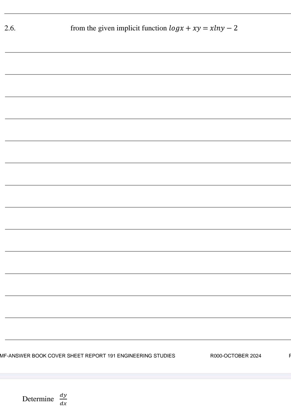 2.6. from the given implicit function $logx