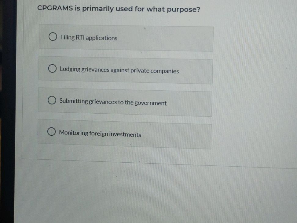CPGRAMS is primarily used for what purpose? | StudyX