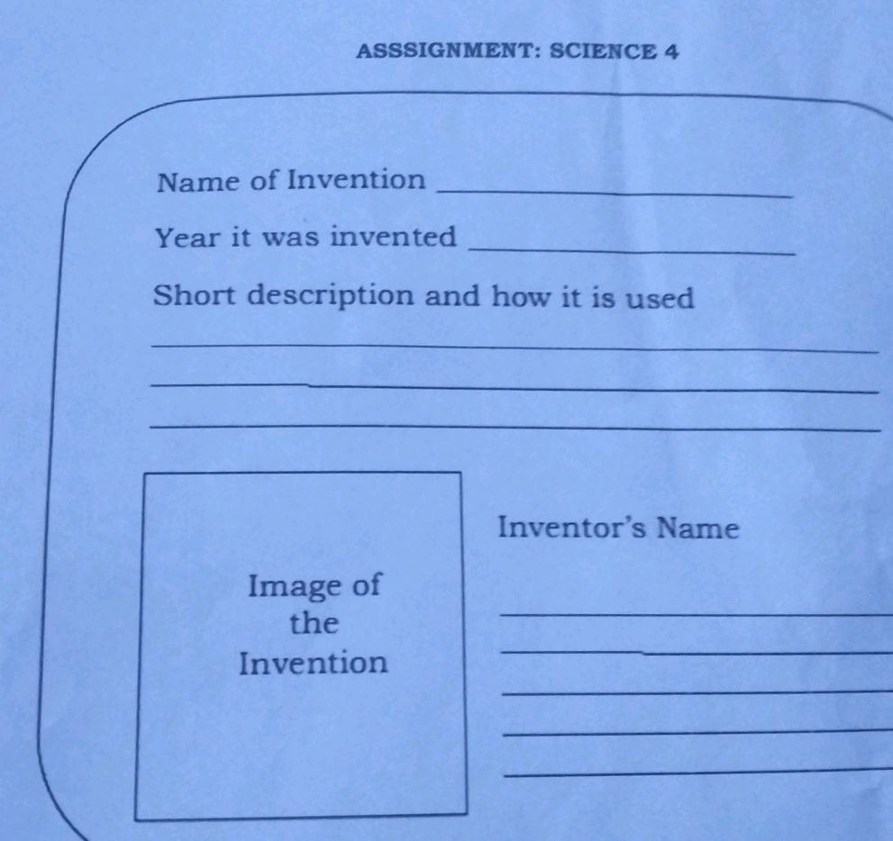 ASSSIGNMENT: SCIENCE 4 Name of Invention | StudyX