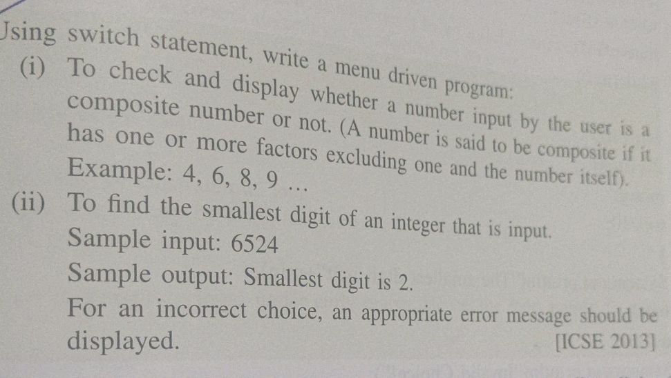 Using switch statement, write a menu driven | StudyX