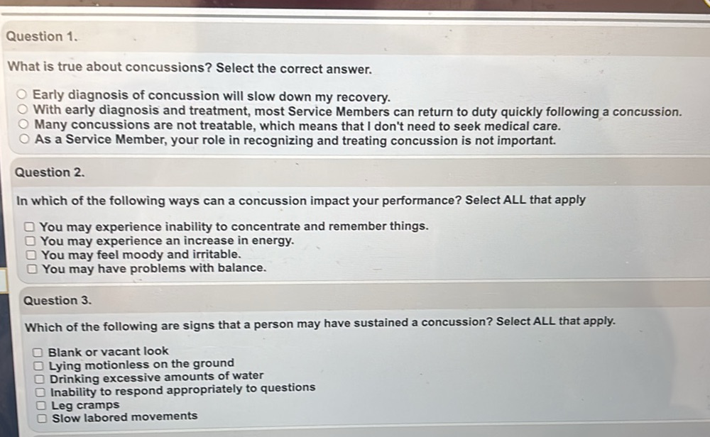 Question 1. What is true about concussions? | StudyX