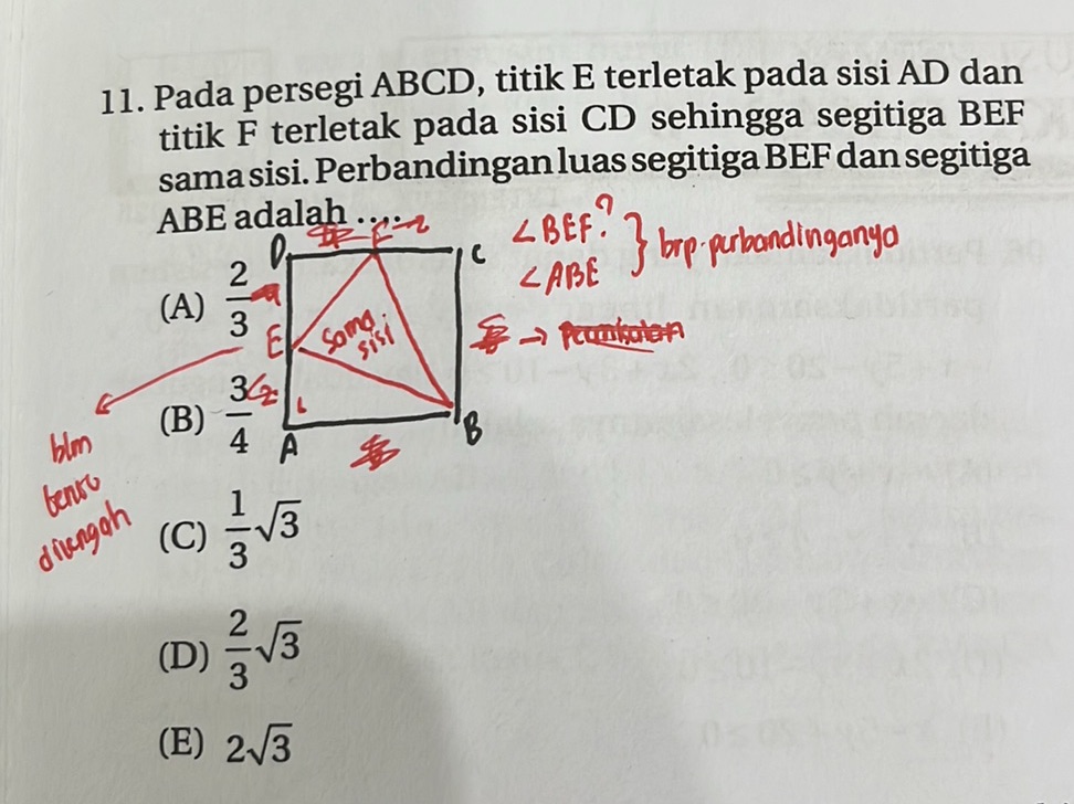 Pada persegi ABCD, titik E terletak pada