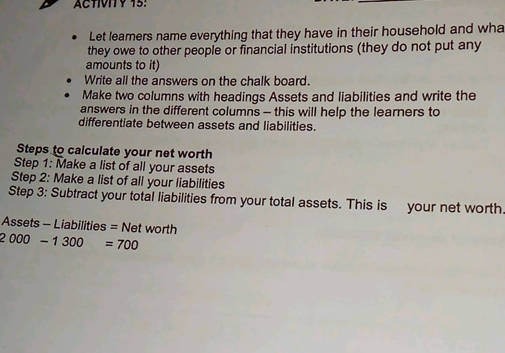 Assets - Liabilities = Net worth $2000 - | StudyX
