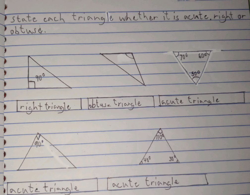 state each triangle whether it is acute, | StudyX