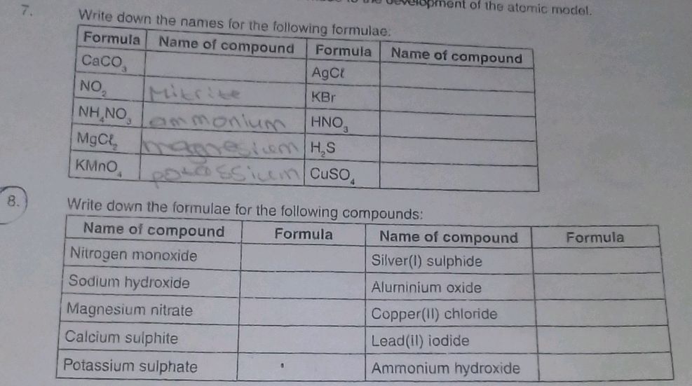 7. Write down the names for the following | StudyX