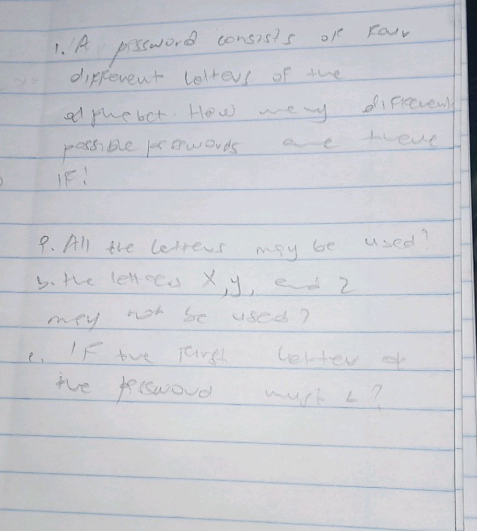 1. A password consists of four different | StudyX