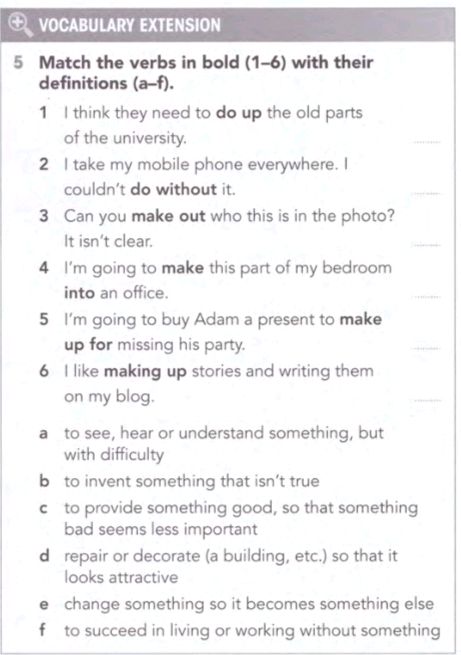 5 Match the verbs in bold (1-6) with their | StudyX