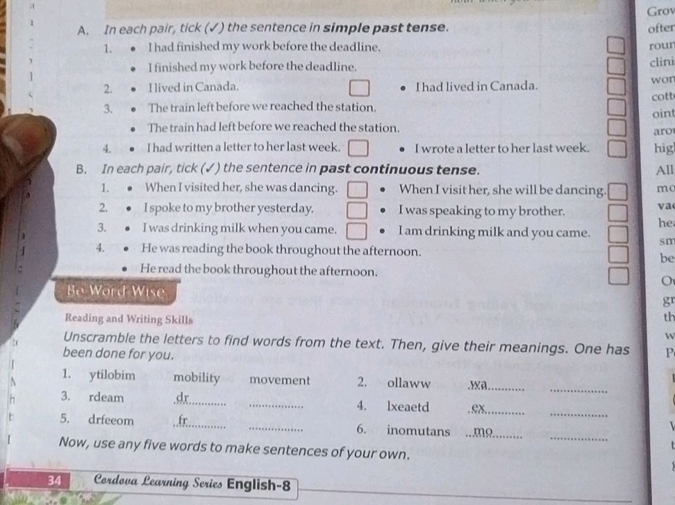A. In each pair, tick ( ) the sentence in | StudyX