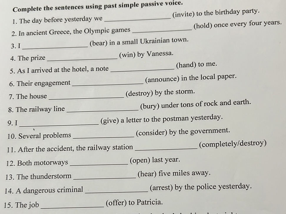 Complete the sentences using past simple | StudyX