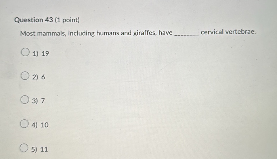 Question 43 (1 point) Most mammals, | StudyX