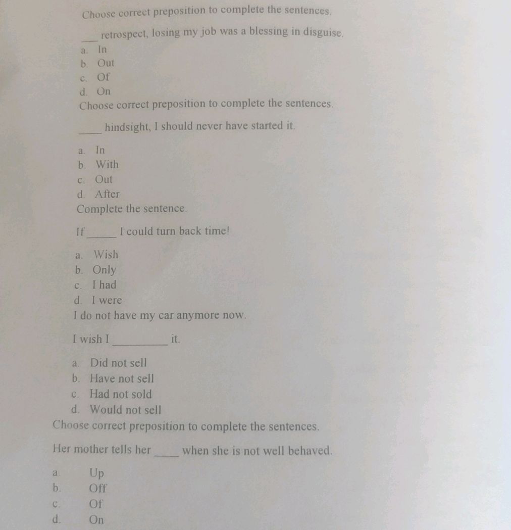 Choose correct preposition to complete the | StudyX