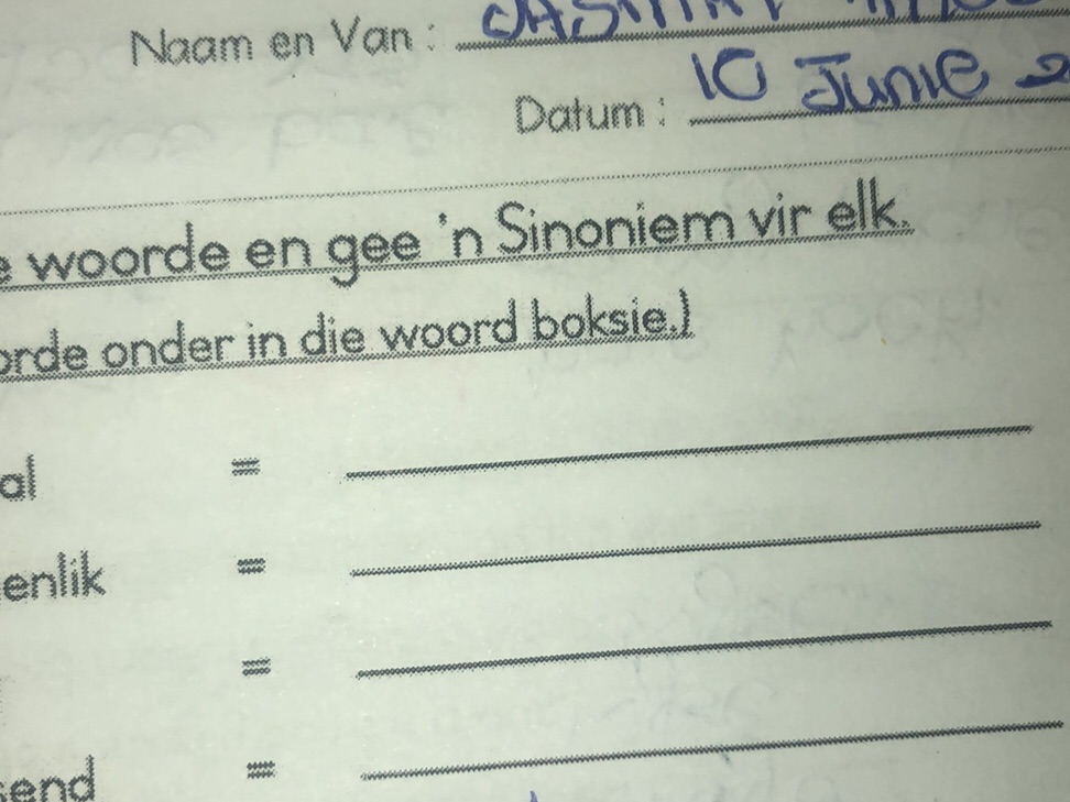 e woorde en gee 'n Sinoniem vir elk. orde | StudyX