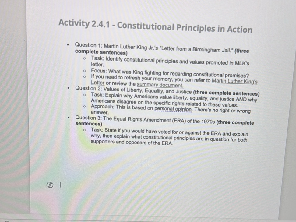 Question 1: Martin Luther King Jr.'s "Letter | StudyX