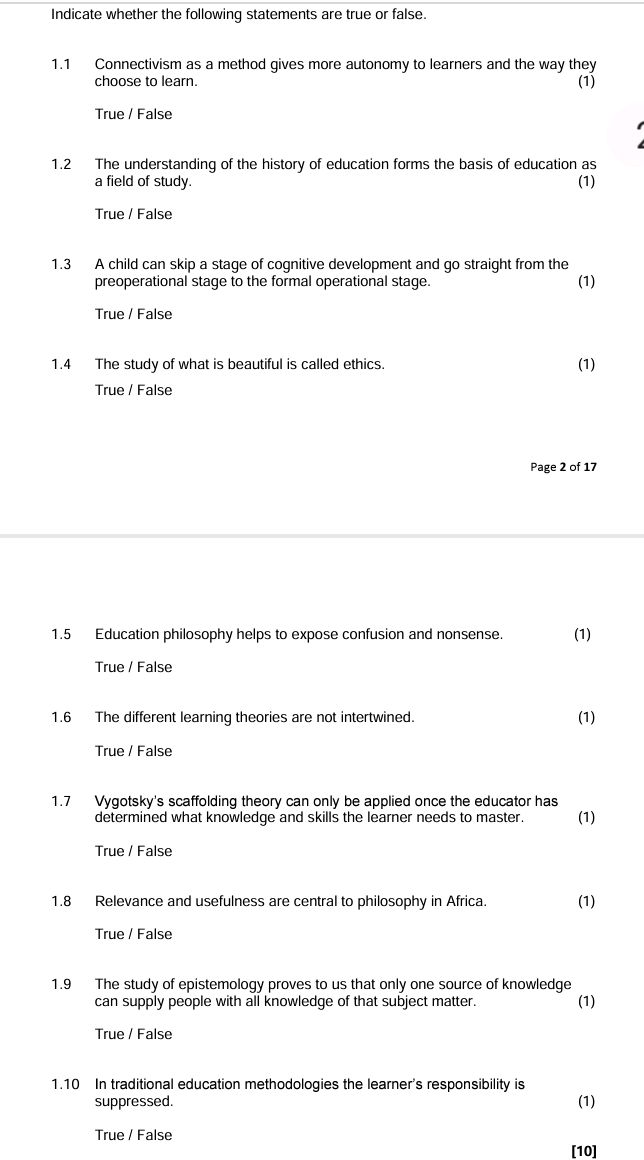 Indicate whether the following statements | StudyX