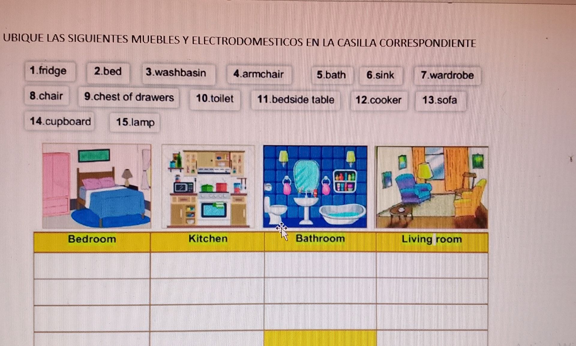 UBIQUE LAS SIGUIENTES MUEBLES Y | StudyX