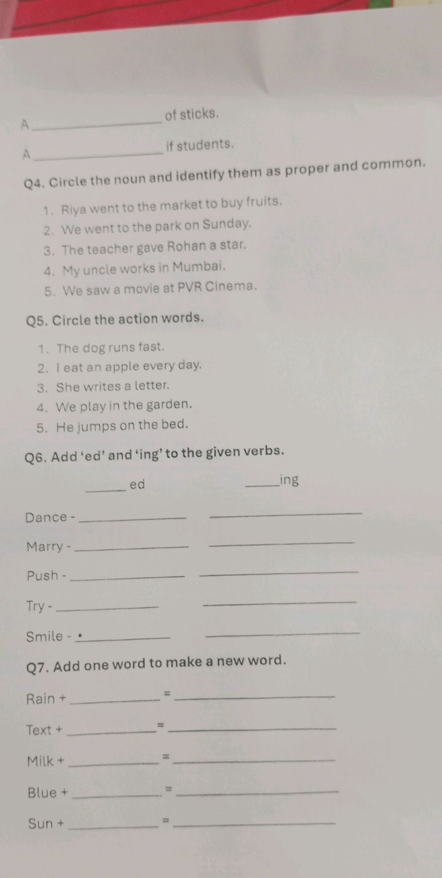 Q4. Circle the noun and identify them as | StudyX