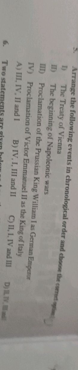 Arrange the following events in | StudyX