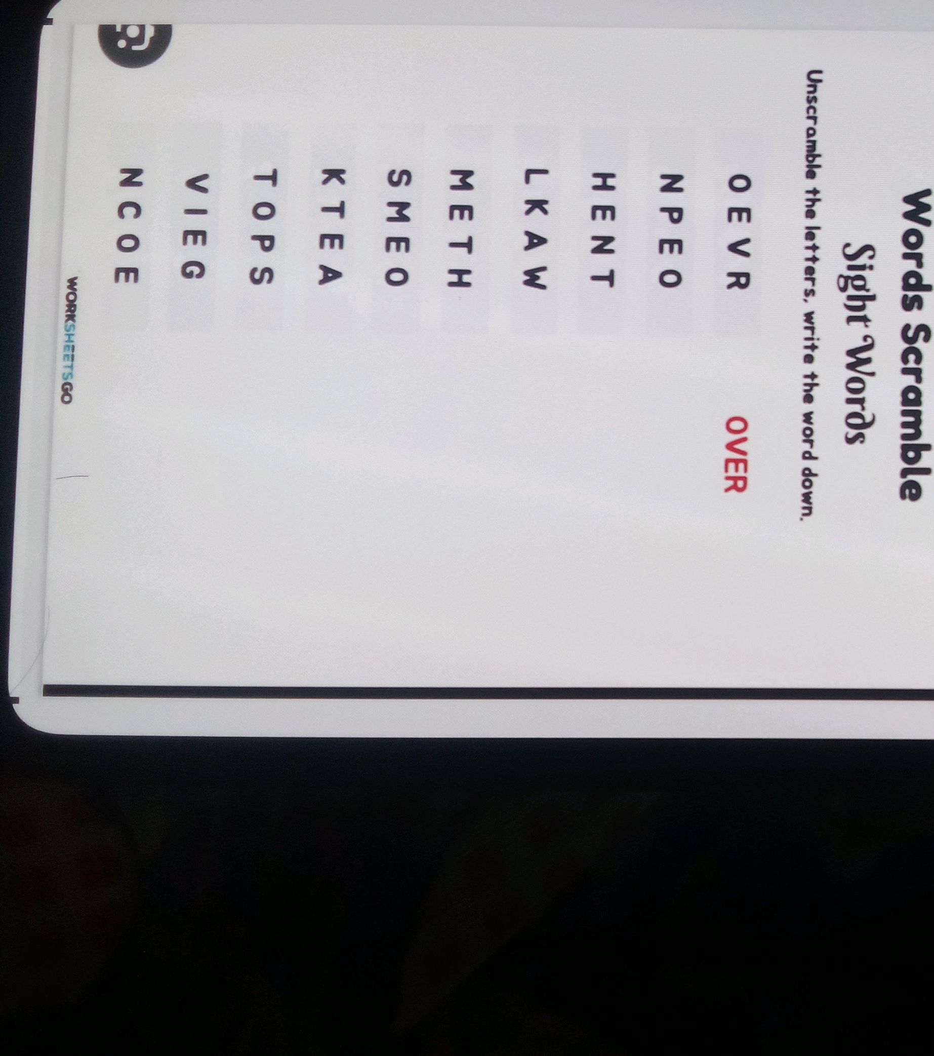 Words Scramble Sight Words Unscramble the | StudyX