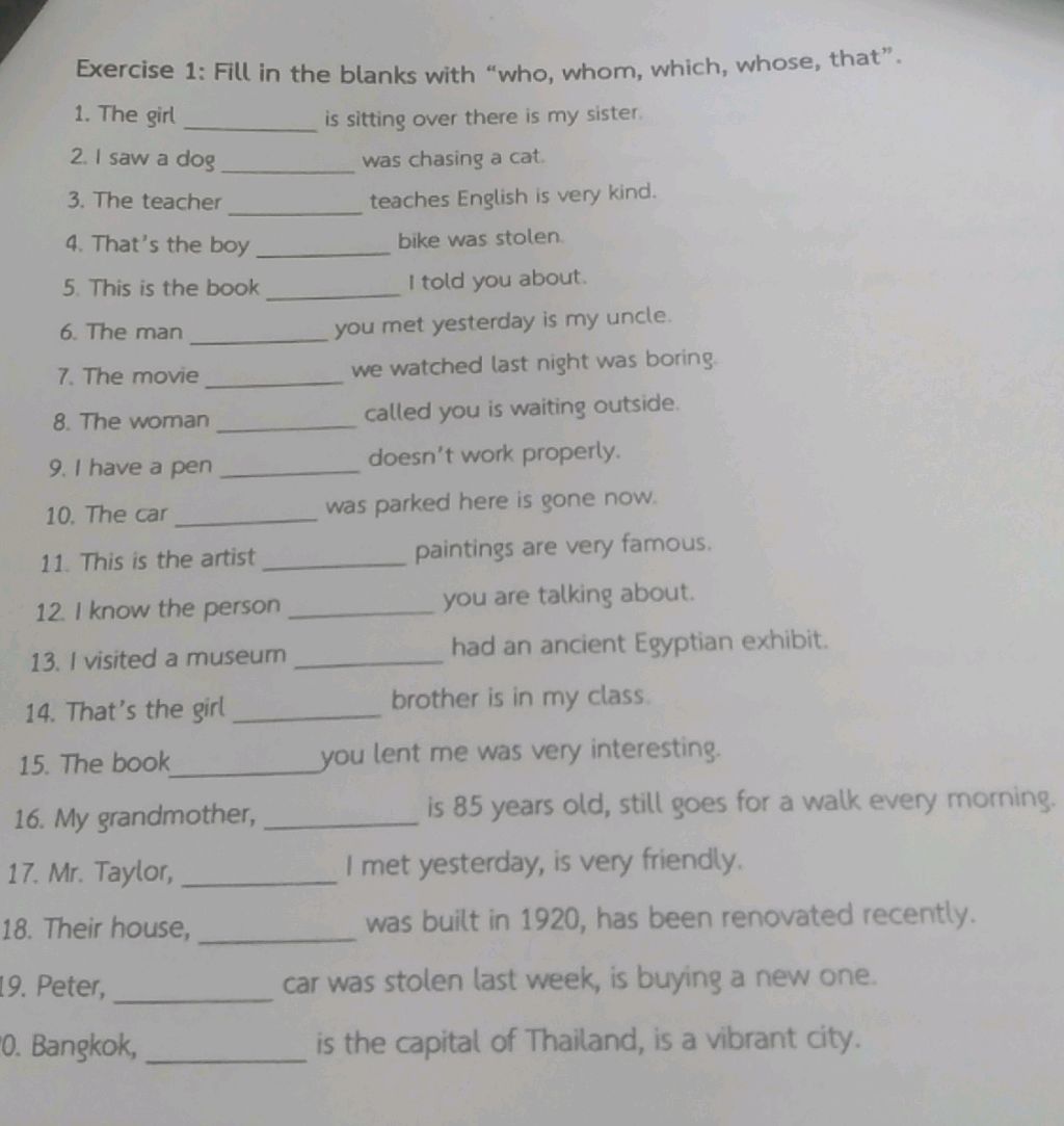 Exercise 1: Fill in the blanks with "who, | StudyX