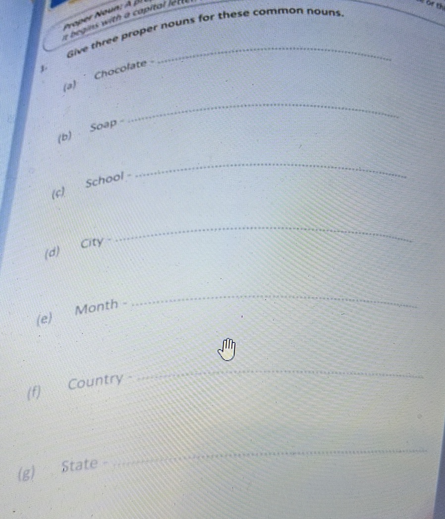 Give three proper nouns for these common | StudyX