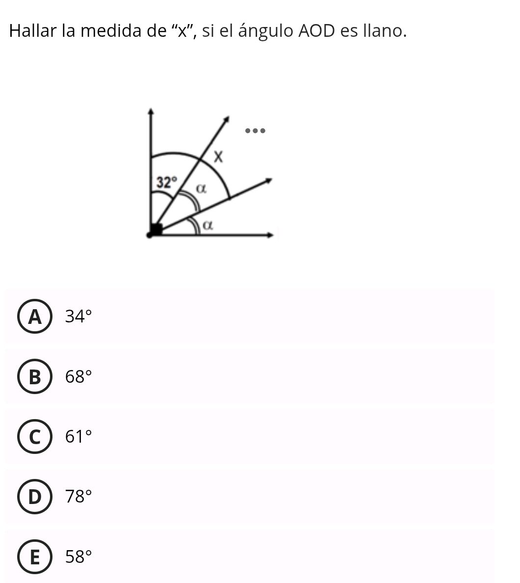 Hallar la medida de "x", si el ángulo AOD es | StudyX