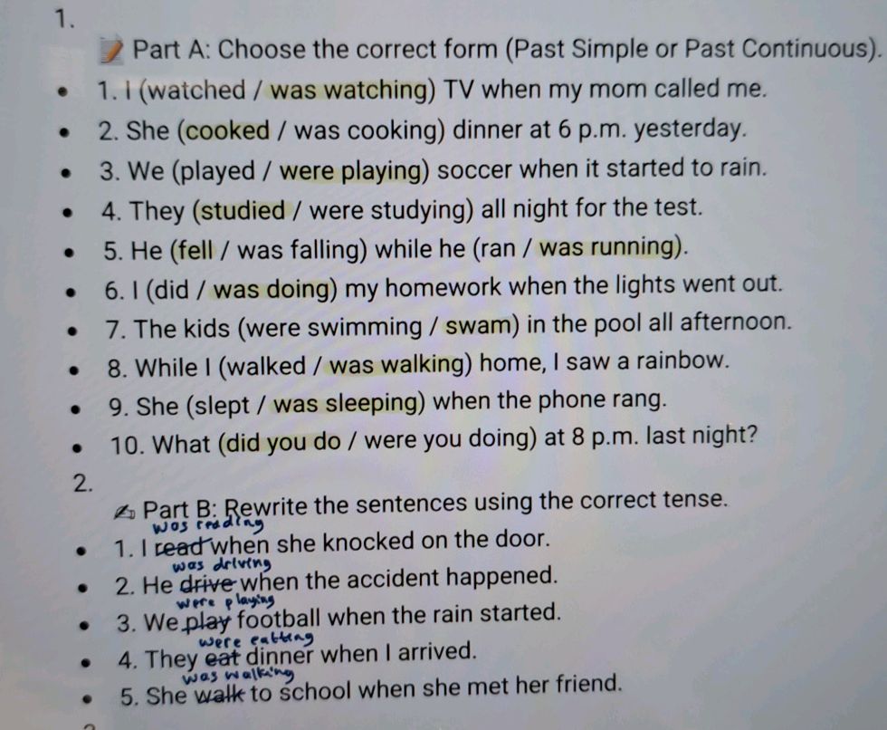 Part A: Choose the correct form (Past Simple | StudyX