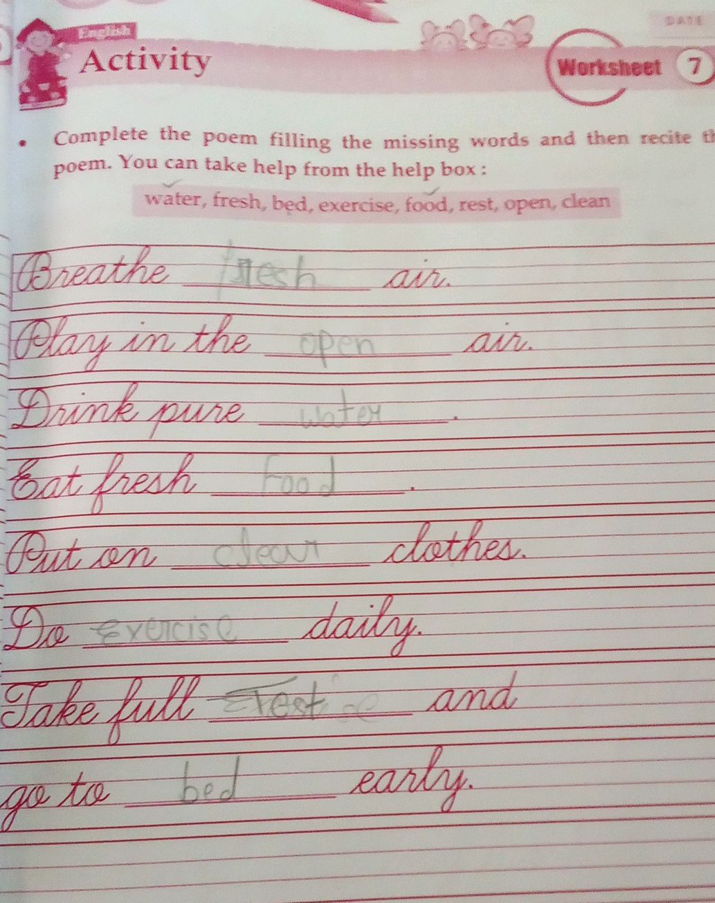 Complete the poem filling the missing words | StudyX