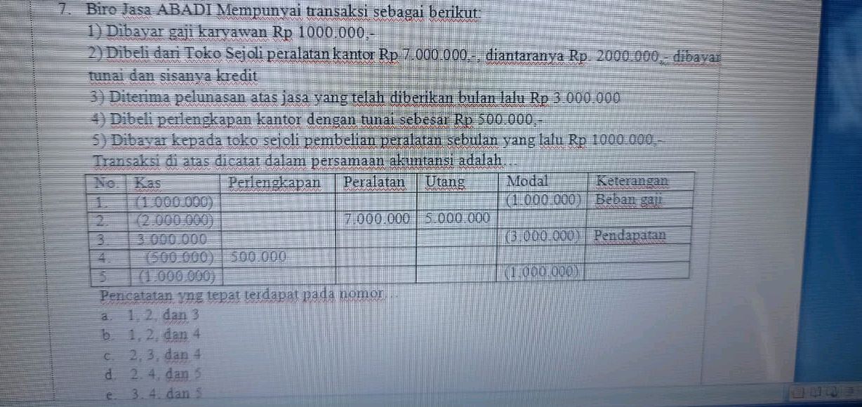 7. Biro Jasa ABADI Mempunyai transaksi | StudyX