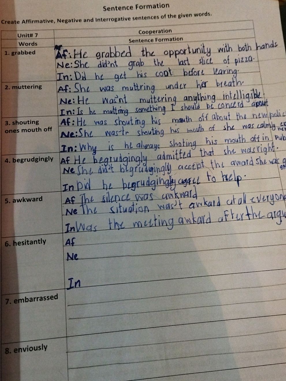 Sentence Formation Create Affirmative, | StudyX
