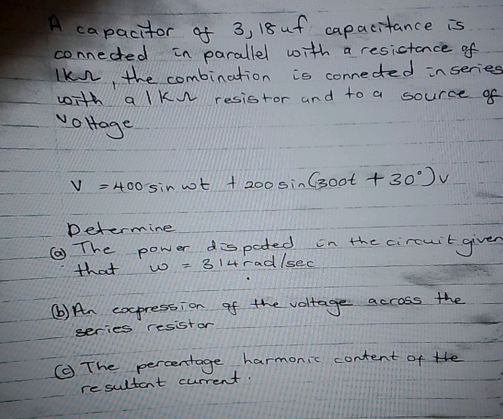 A capacitor of 3.18 uf capacitance is | StudyX