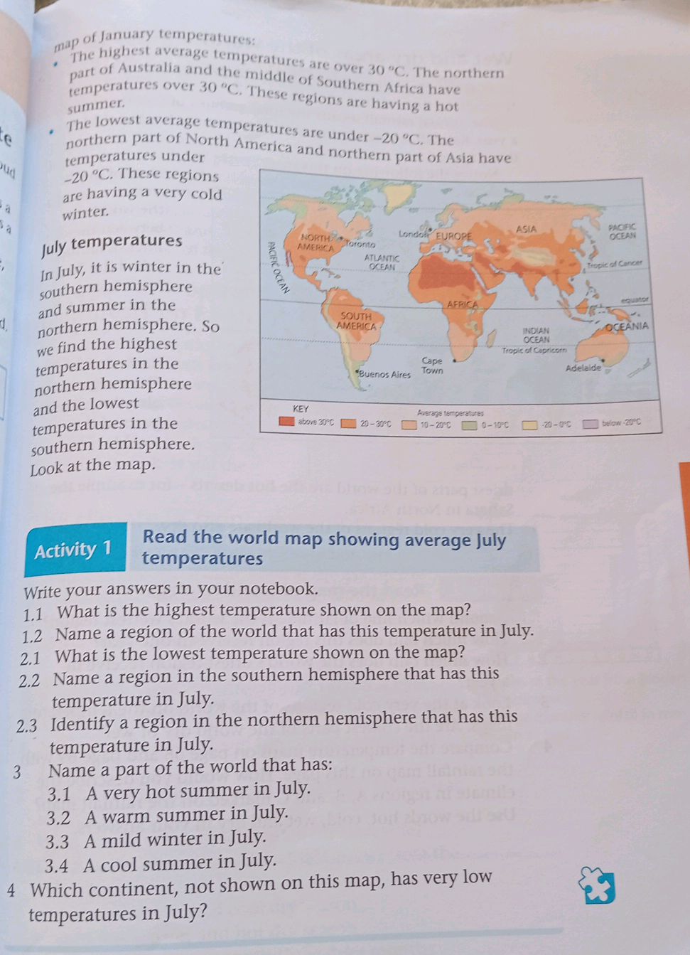 Read the world map showing average July | StudyX